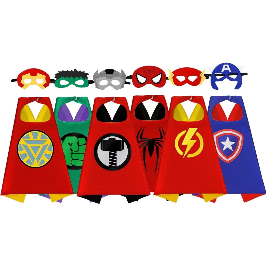 HERO WOW Reversible Satin Capes and Masks,Set of 6 Best Kid's Superhero ...