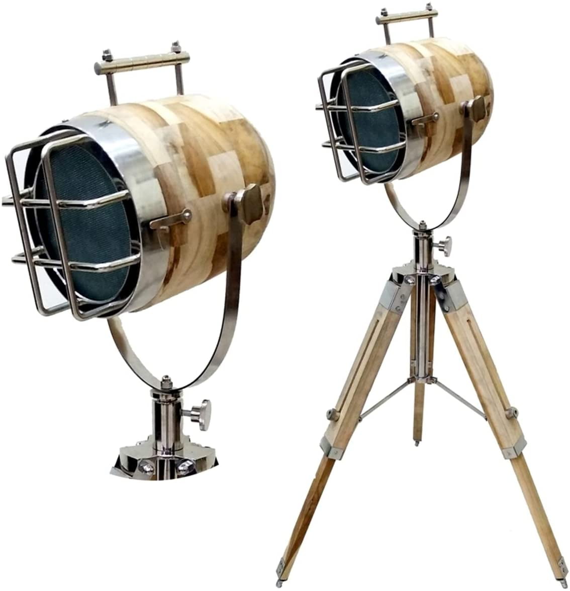 Nautical Retro Natural Wooden Searchlight Tripod Studio Table Lamp ...