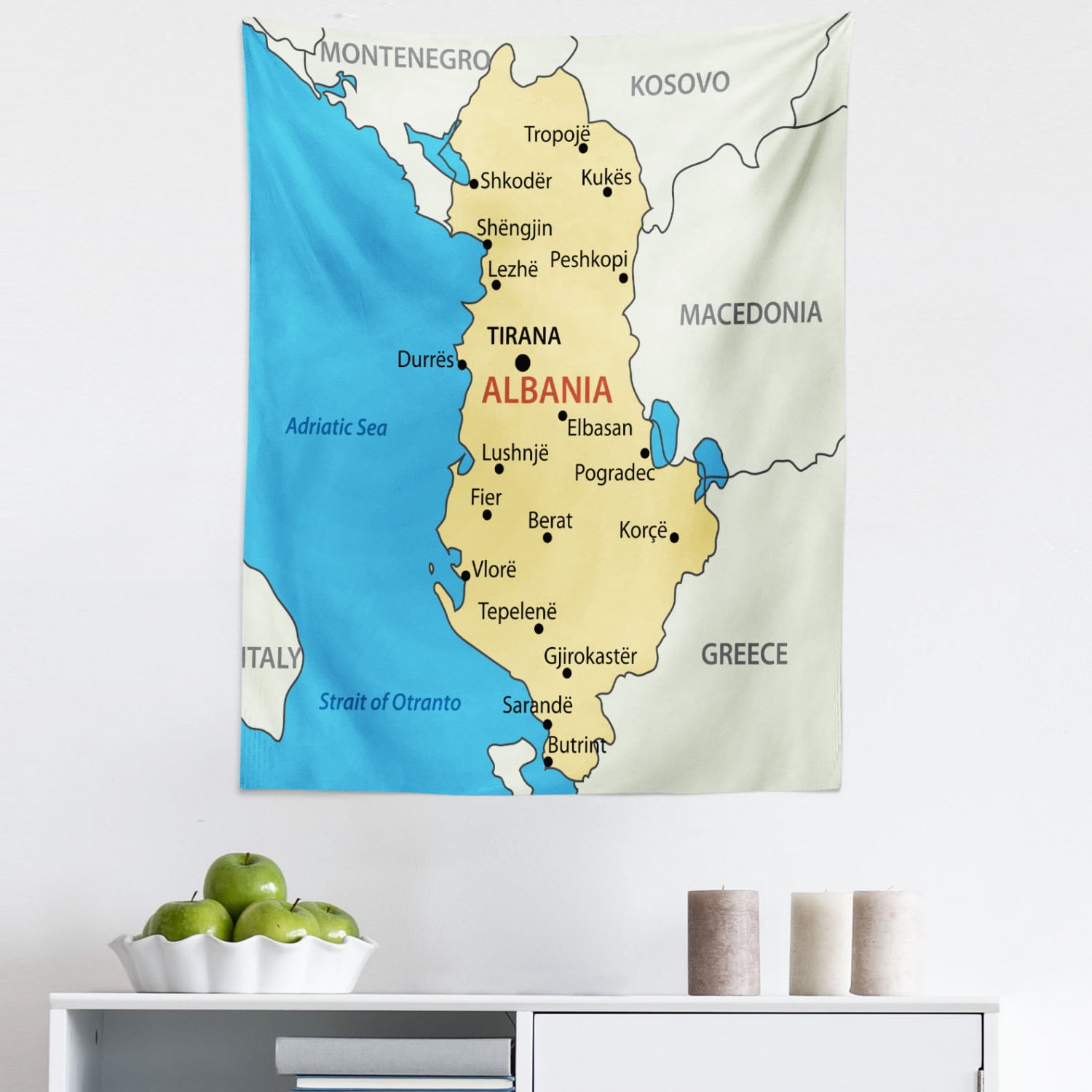 Albania Tapestry, Illustrated Map of Balkanian Country with Borders and ...