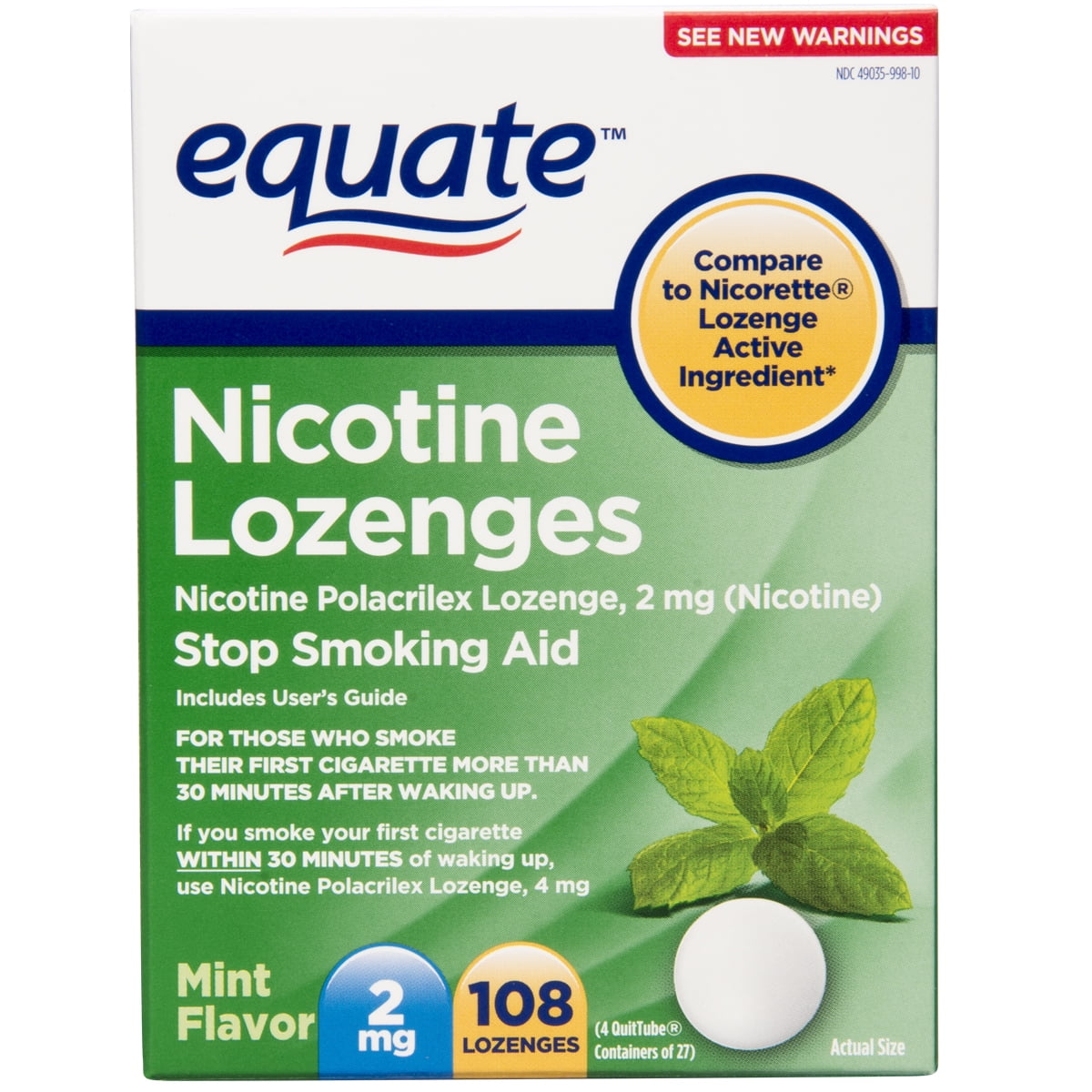 Equate Nicotine Polacrilex Lozenge, 2 mg (nicotine), Stop Smoking Aid ...
