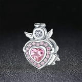 Angel Heart Charm European Bead Sterling Silver Pink CZ Ginger Lyne ...