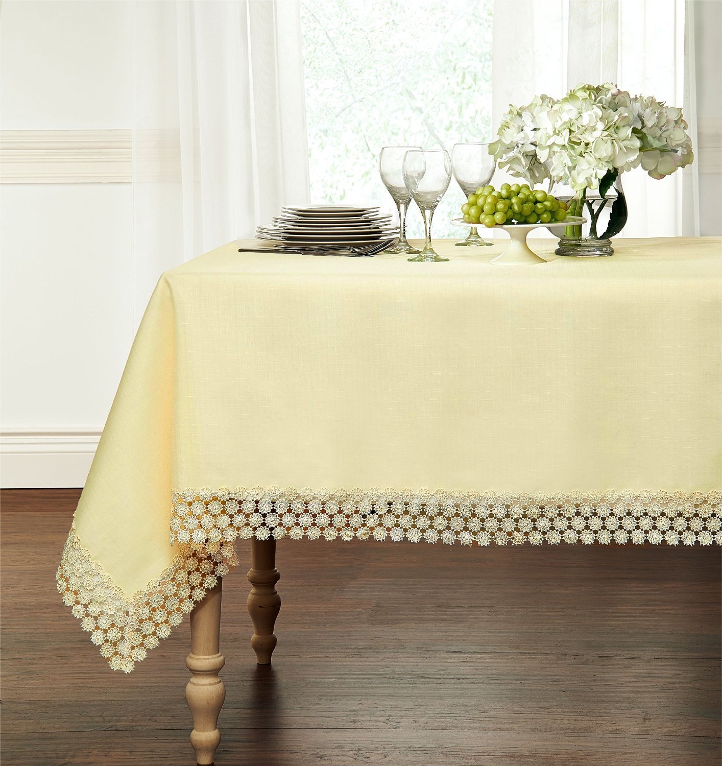 Ultra Luxurious Textured Macrame Trim Fabric Tablecloth - Assorted ...