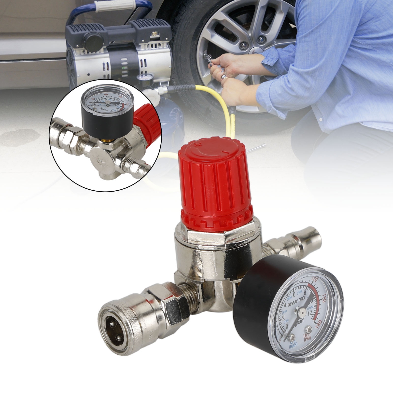 1/4" Pressure Regulator Air Compressor Adjustable Gauge Valve Control ...