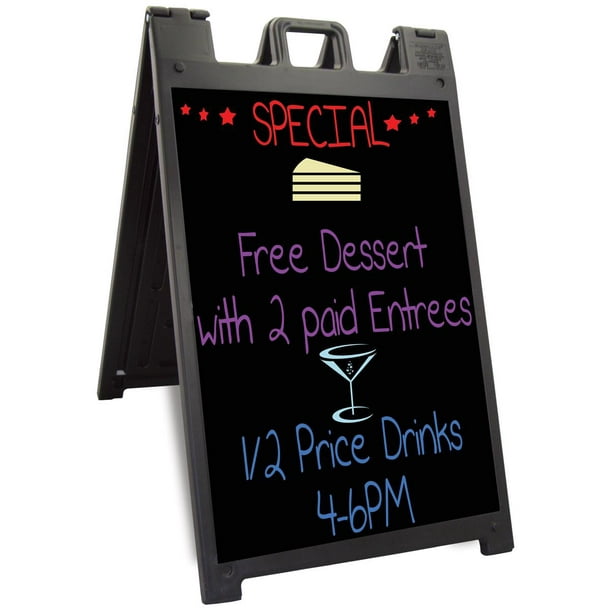 Portable Outdoor Signs Black Plastic Constructed Write-On Marker Boards ...