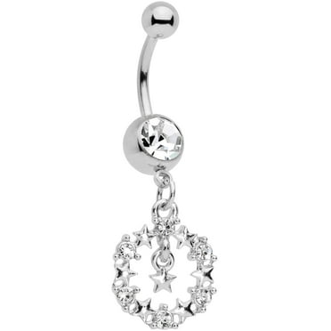 Body Candy 14G Plated Steel Navel Ring Piercing Clear Accent Flower Lady Bug Dangle Belly Button ...