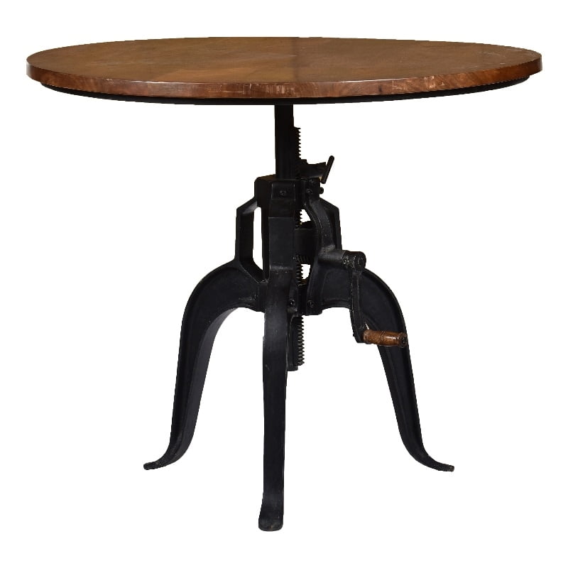Round Solid Wood Brown Iron Height Adjustable Crank Dining Table 36"X ...