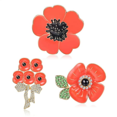 3 Pcs Red Poppy Brooch Pin for Women Men Lapel Badge Poppy Flower Pin ...
