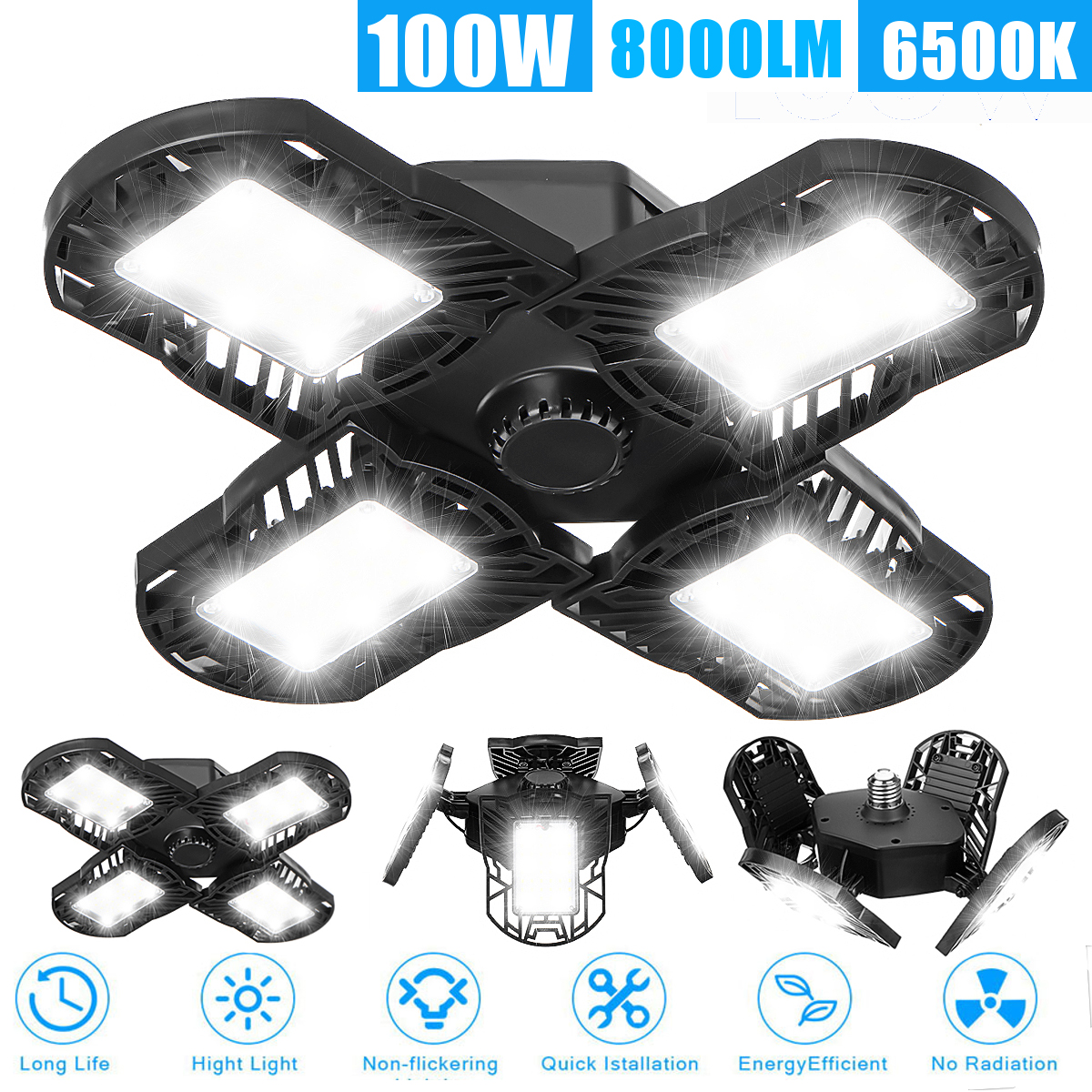 LED Garage Light 100W Garage Lighting New Upgrade Fixtures 8000LM 6500K ...