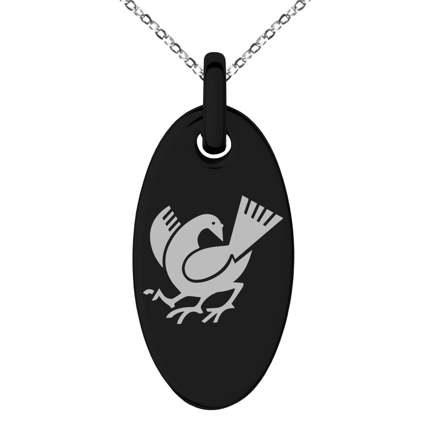 Stainless Steel Yata Crow Kamon Crest Engraved Small Oval Charm Pendant ...