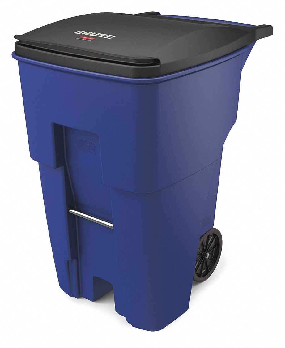 Brute 95 Gallon Rollout Trash and Recycling Bin With Lid - Blue ...