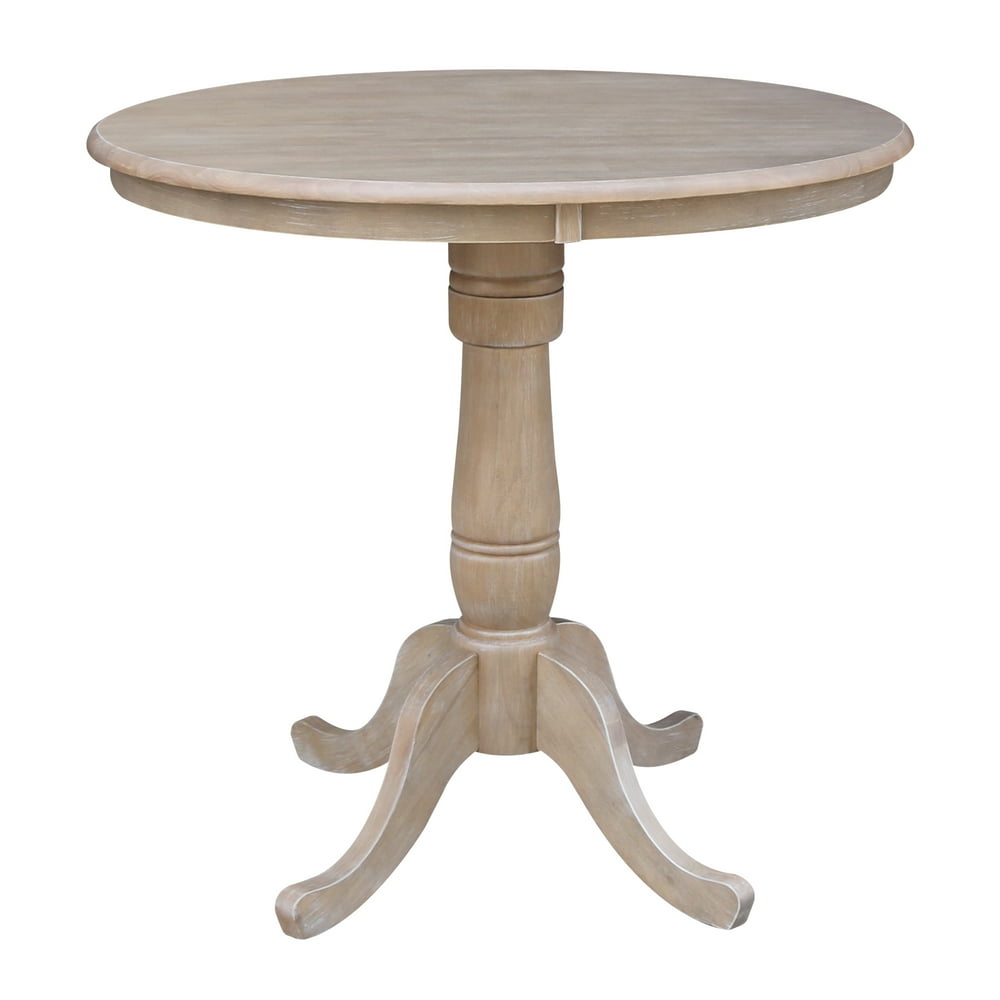 Solid Wood 36" x 36" Round Pedestal Dining Table in Washed Gray Taupe ...
