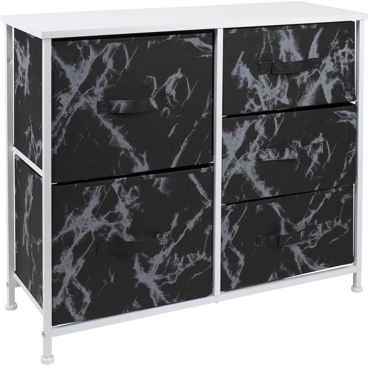 Sorbus Dresser with 5 Drawers- White Frame, Black Marble Drawers ...