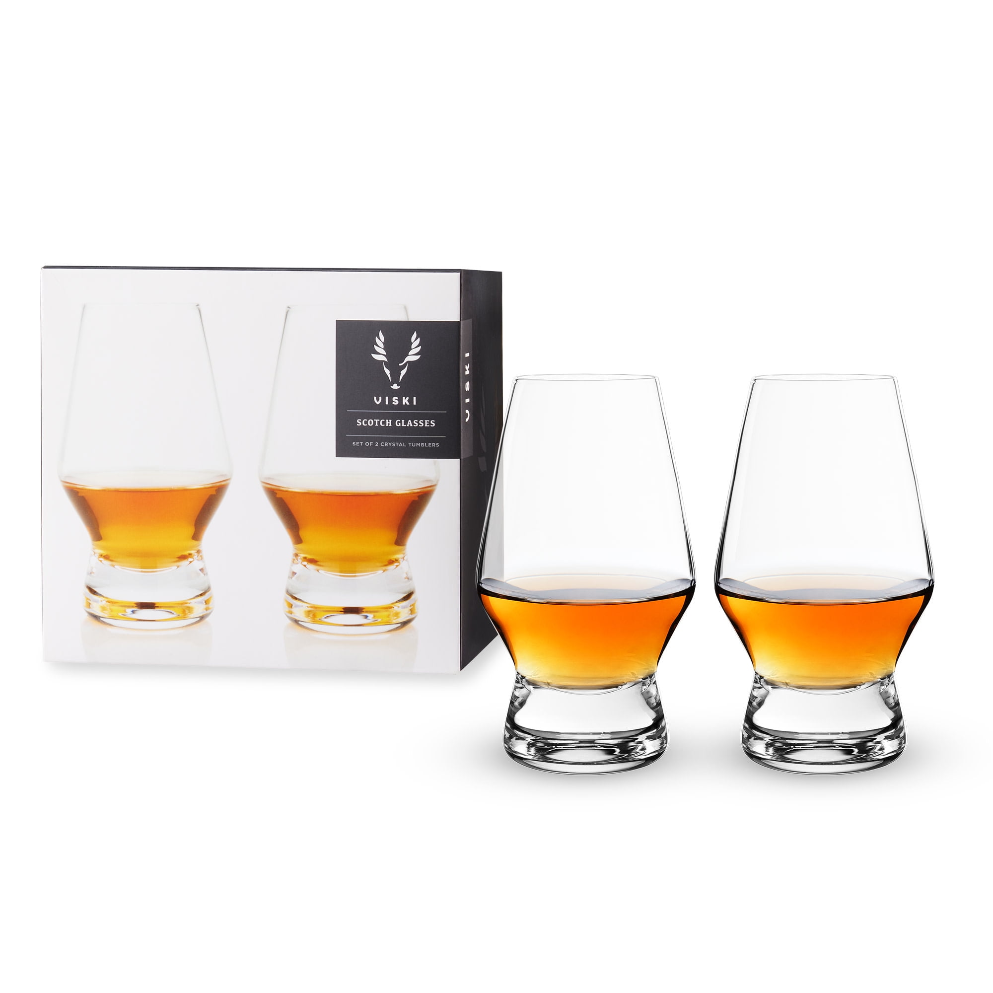 Viski Footed Crystal Scotch Glasses - Classic Whiskey Glasses Gift Set ...