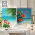kitchen towels summer theme A picture of a beach with a palm tree and ...
