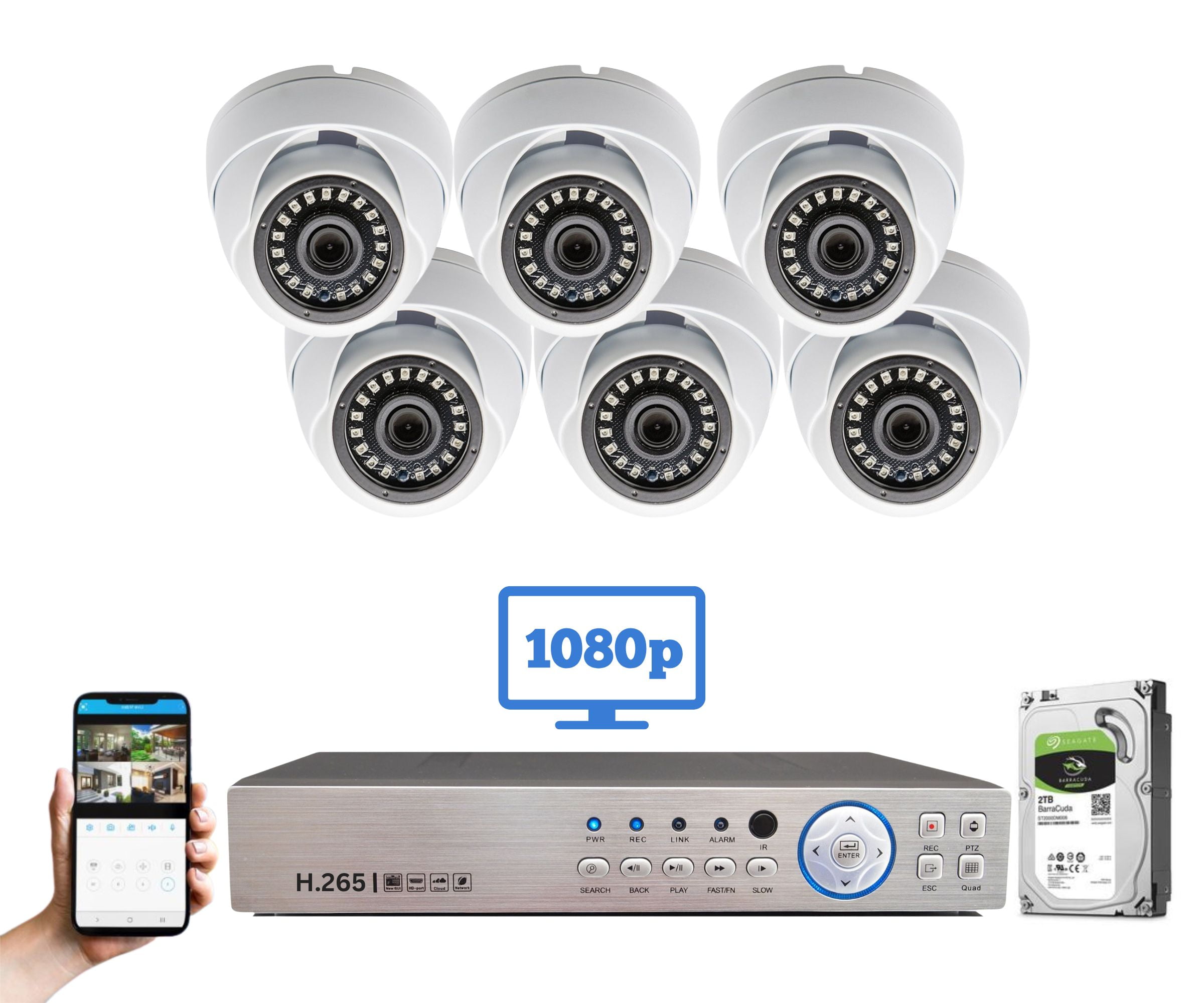 Evertech 8 Channel 2TB 6 Dome Security Camera Indoor Outdoor ...