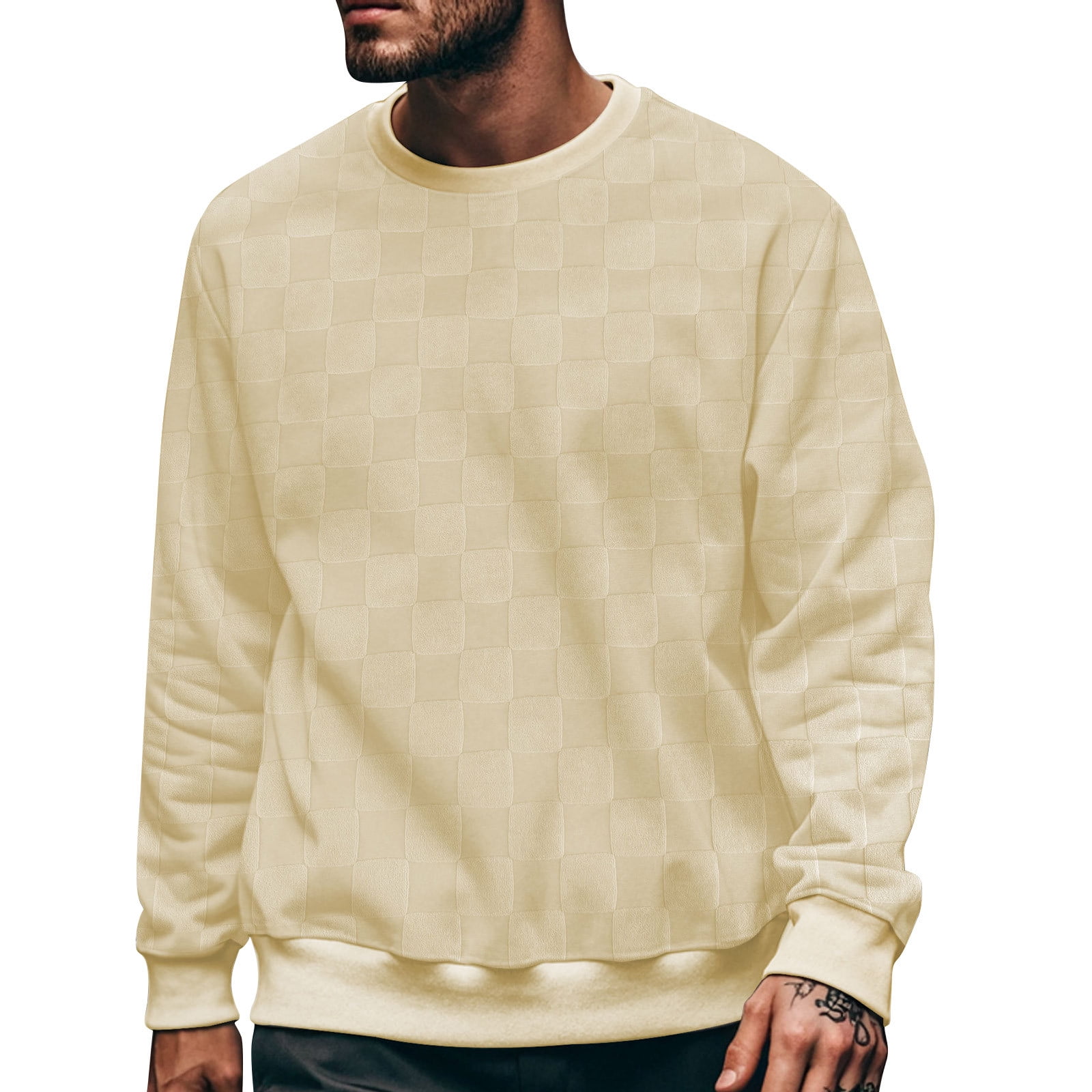 Click here for Kalauyu Mens Crewneck Sweatshirt Jacquard Texture... prices