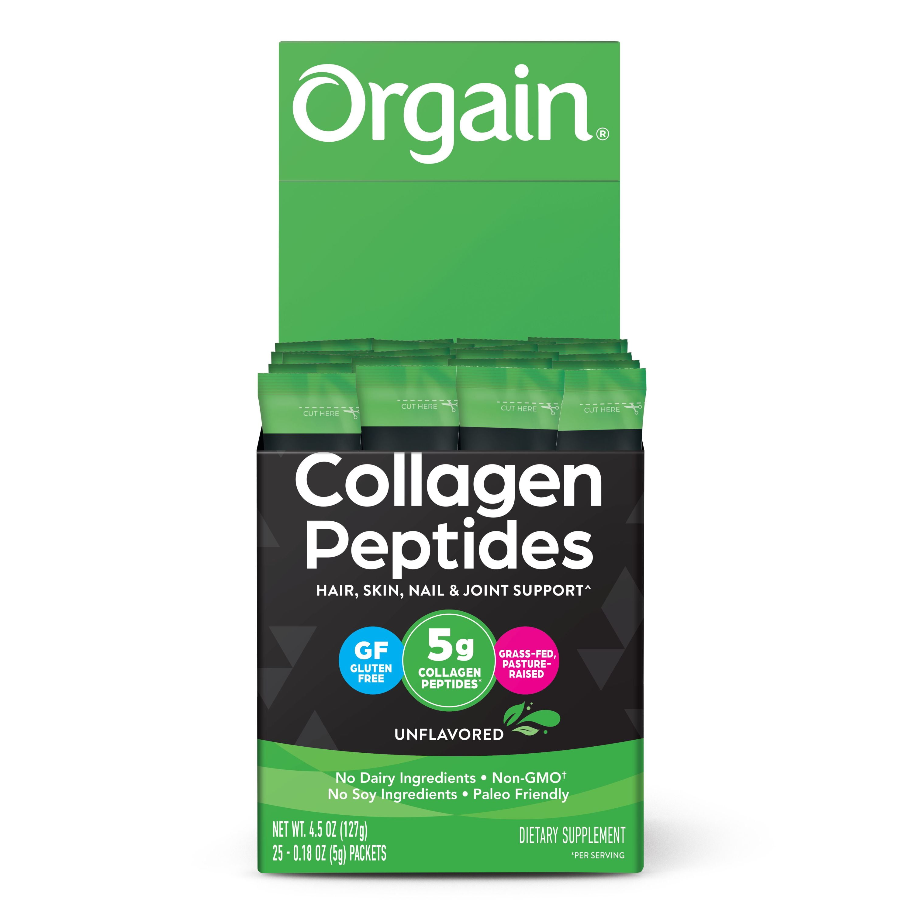 Orgain Grass-Fed 5g Collagen Peptides Powder –Unflavored, Single Serve ...
