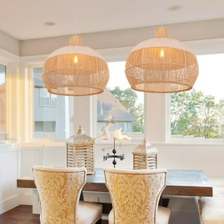 Arturesthome White Handwoven Rattan Boho Pendant Lighting Fixtures Wicker Hanging Ceiling Light ...