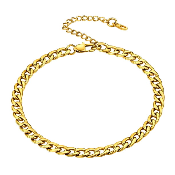 Bestyle 18K Gold Plated Cuban Anklet Bracelet for Women 5mm Stainless ...