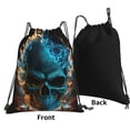 Blue Flame Fire Skull Burning Large Drawstring Backpack Casual Cinch ...