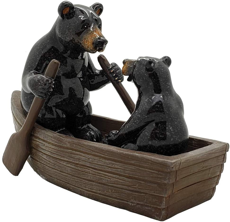 Western Rustic Black Bears Father and Son Family Rowing Canoe Boat ...