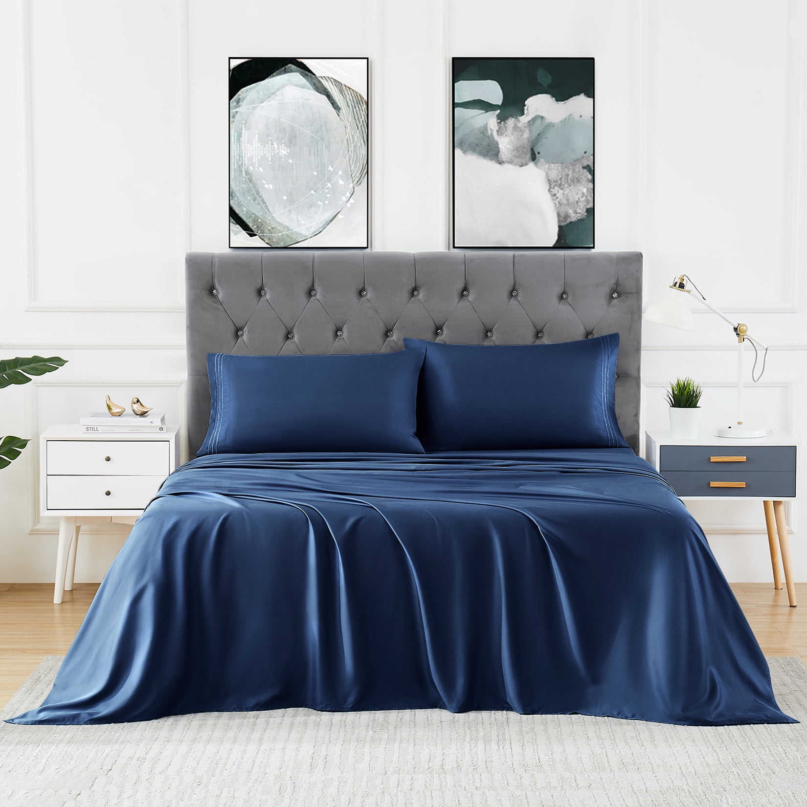 Ensemble de Draps en Bambou de 4 Pcs - Draps Rafraîchissants en Rayonne ...