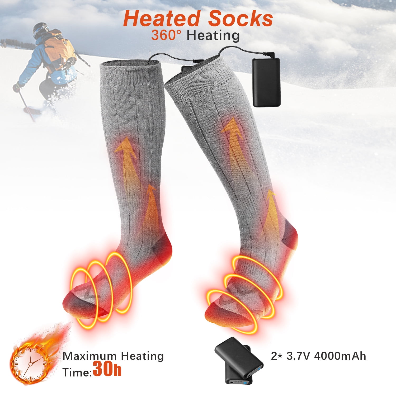 Htwon Heated Socks Rechargeable,4000mAh Battery Powered Unisex Warm ...