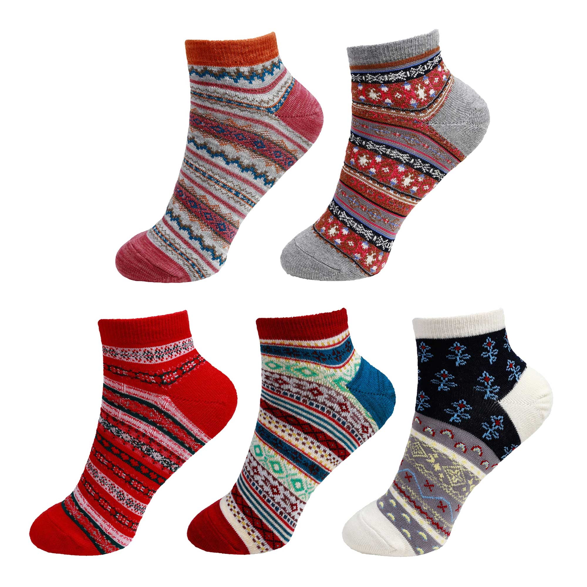 Women's Vintage Style Knitted Colorful Cotton Anklet Socks -5C, Size M ...