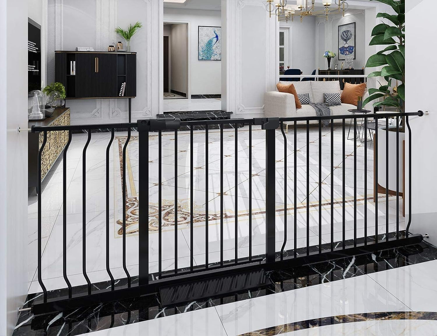 ZXNYH Extra Wide Baby Gate Tension Indoor Safety Gates Black Metal ...