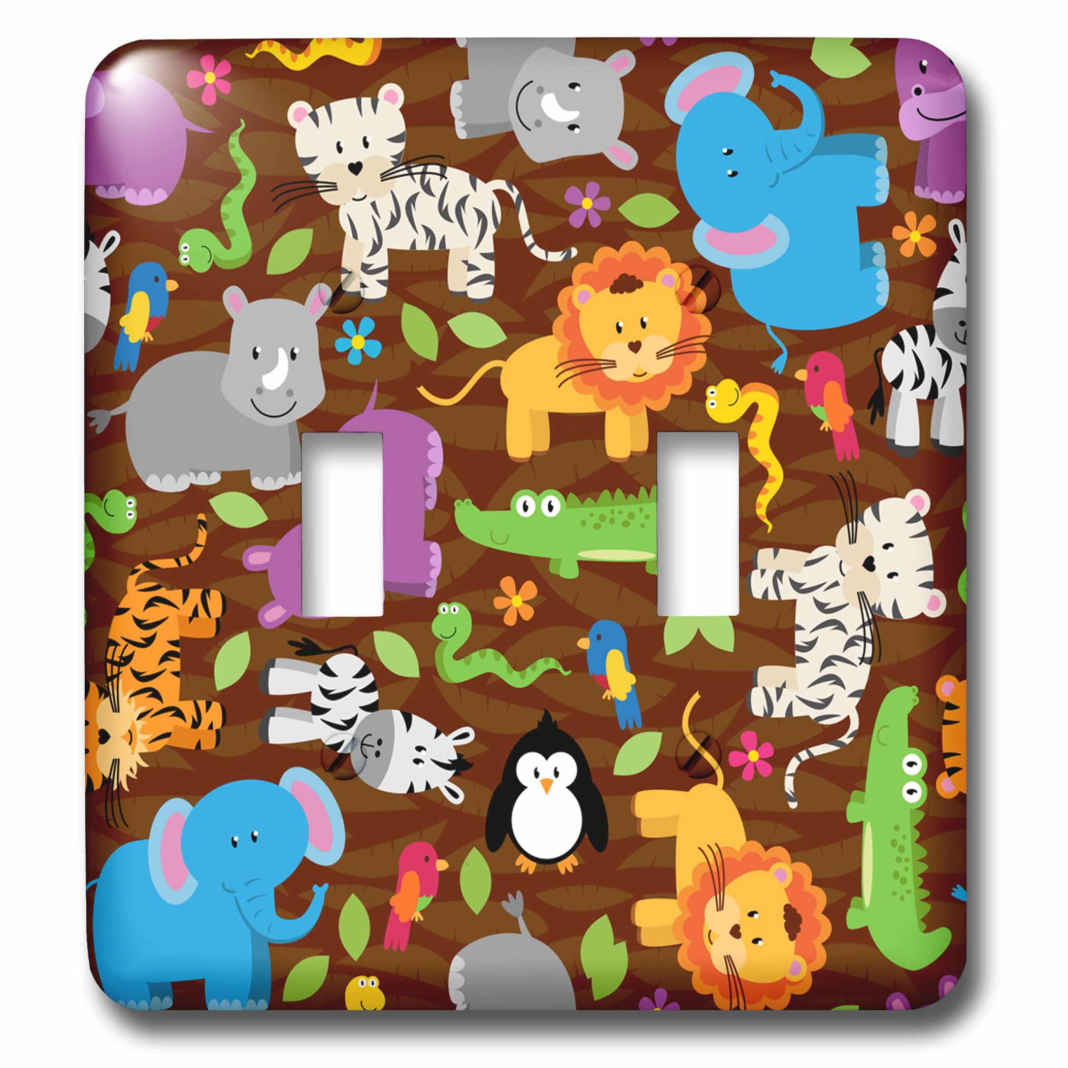 3dRose Cute Jungle Animals Scattered On Jungle Leaves Pattern - Double ...