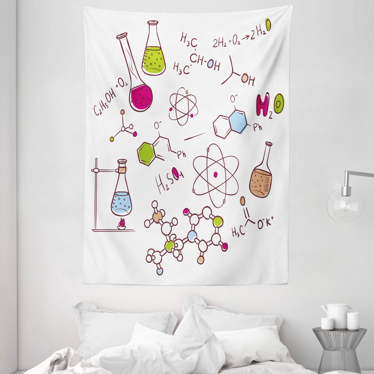 Educational Tapestry, Doodle Style Hand Drawn Chemistry Composition ...