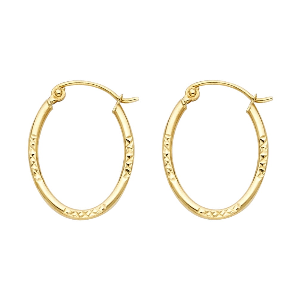 Small Oval Hoops Diamond Cut Tube Polished Earrings 14k Yellow Gold ...