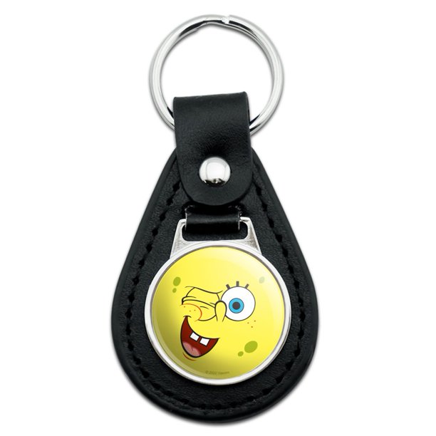 Black Leather Spongebob Winking Face Keychain