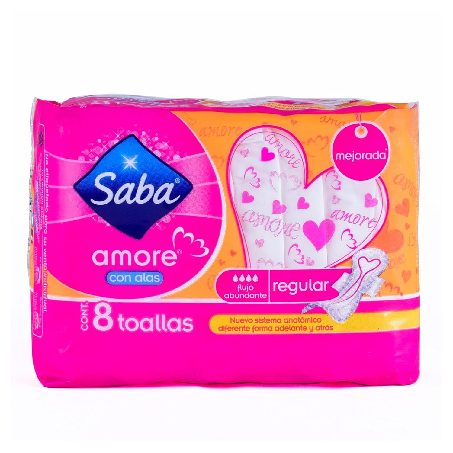 Toallas Sanitarias Saba Amore Regular con Alas 8 piezas Saba Amore ...