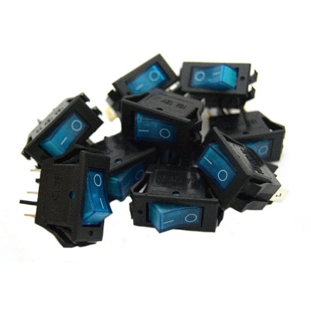 10 pack 12 Volt Lightning Blue LED Rocker Mini Switch On Off Car ...