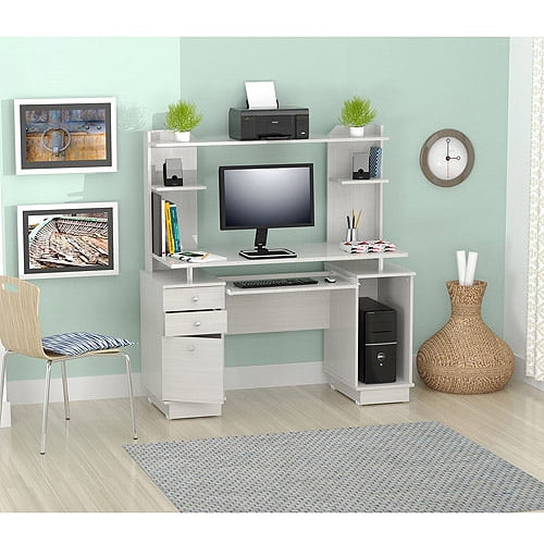 Inval Laminate 2-Pedestal Computer Desk with Hutch, Washed Oak ...