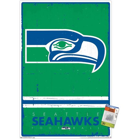 NFL Seattle Seahawks - Retro Logo 15 Wall Poster with Push Pins ...