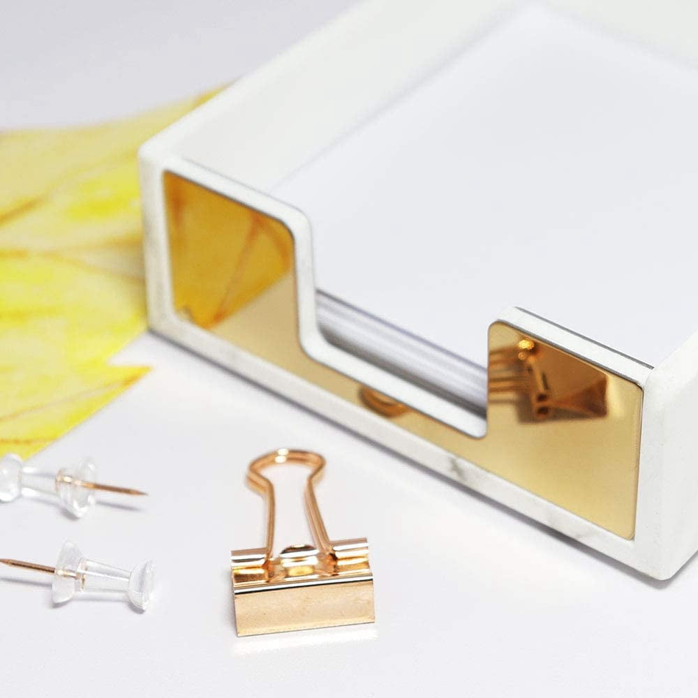 Buy Sticky Notes Pad Holder Memo Dispensers Rose Gold with Marble White ...