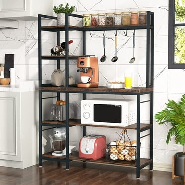 "Tribesigns 55"" Black Kitchen Hutch Microwave Stand, Large Bakers Rack ...