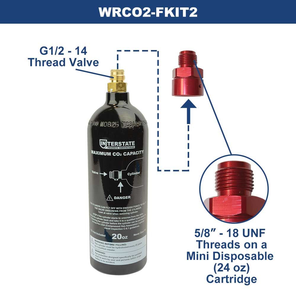 Interstate Pneumatics WRCO2 FKIT2 20 Oz CO2 Pin Valve Cylinder Tank