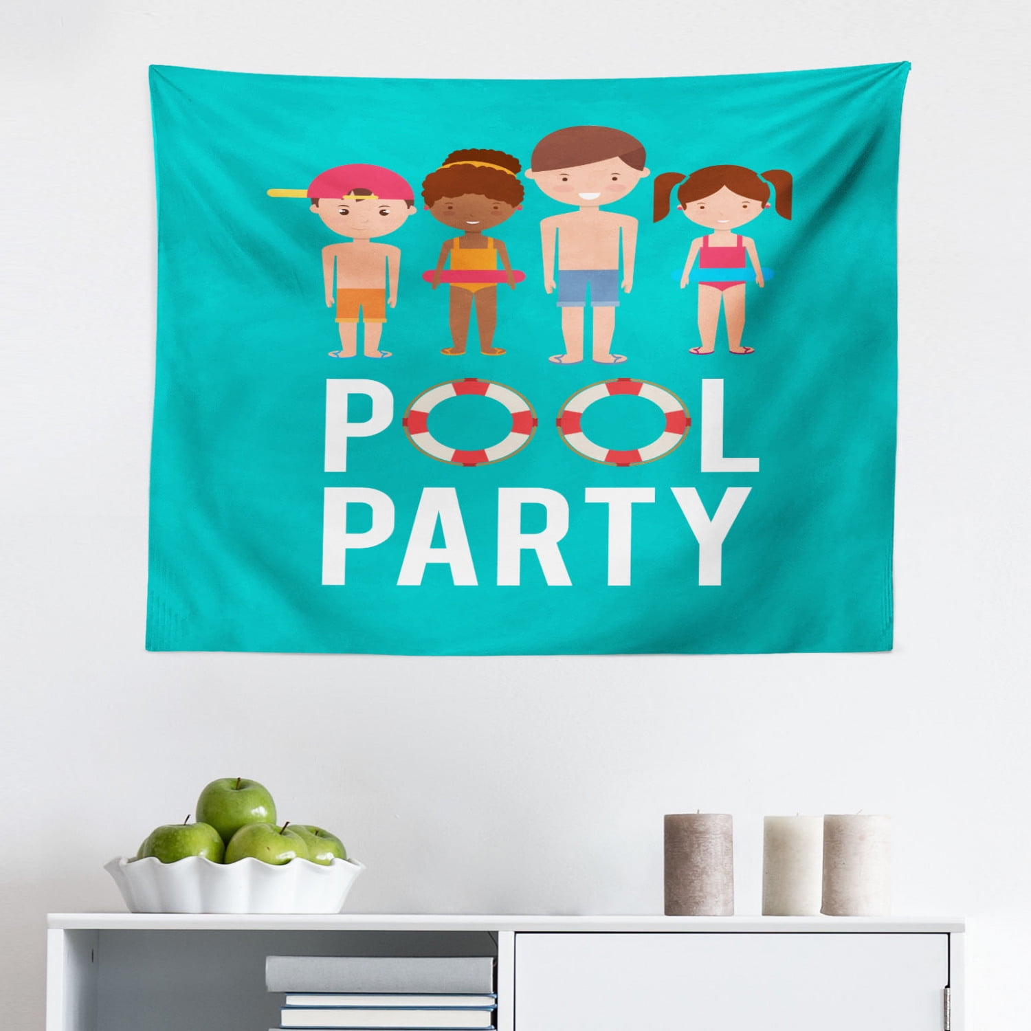 Pool Party Tapestry, Top View Illustrated Swimming Pool Fun Summer ...