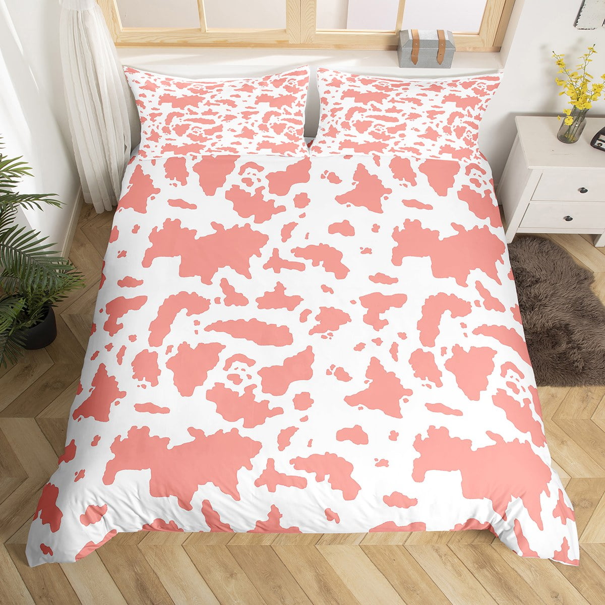 Pink Cowhide Duvet Cover Farm Animals Kawaii Bedding Set,Bull Cattle ...