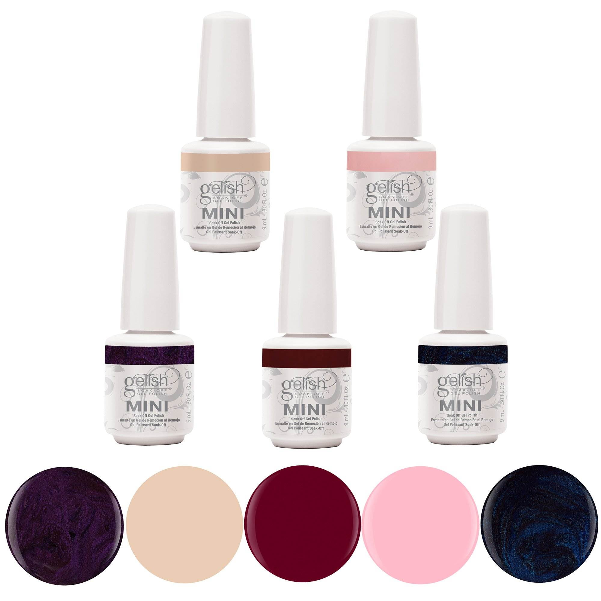 Gelish Mini 5 Bottle Soak Off Solid And Shimmer Gel Nail Polish Dark Set