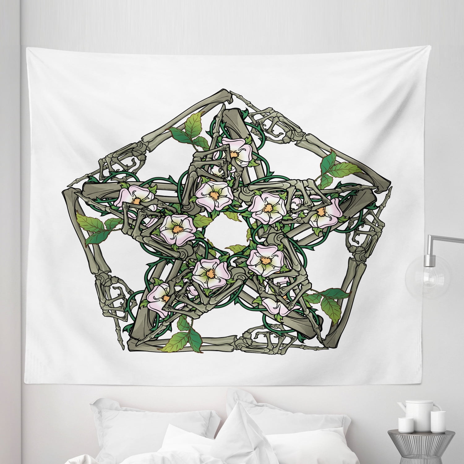 Pentacle Tapestry, Halloween Themed Pentagram with Skeleton Bones and ...