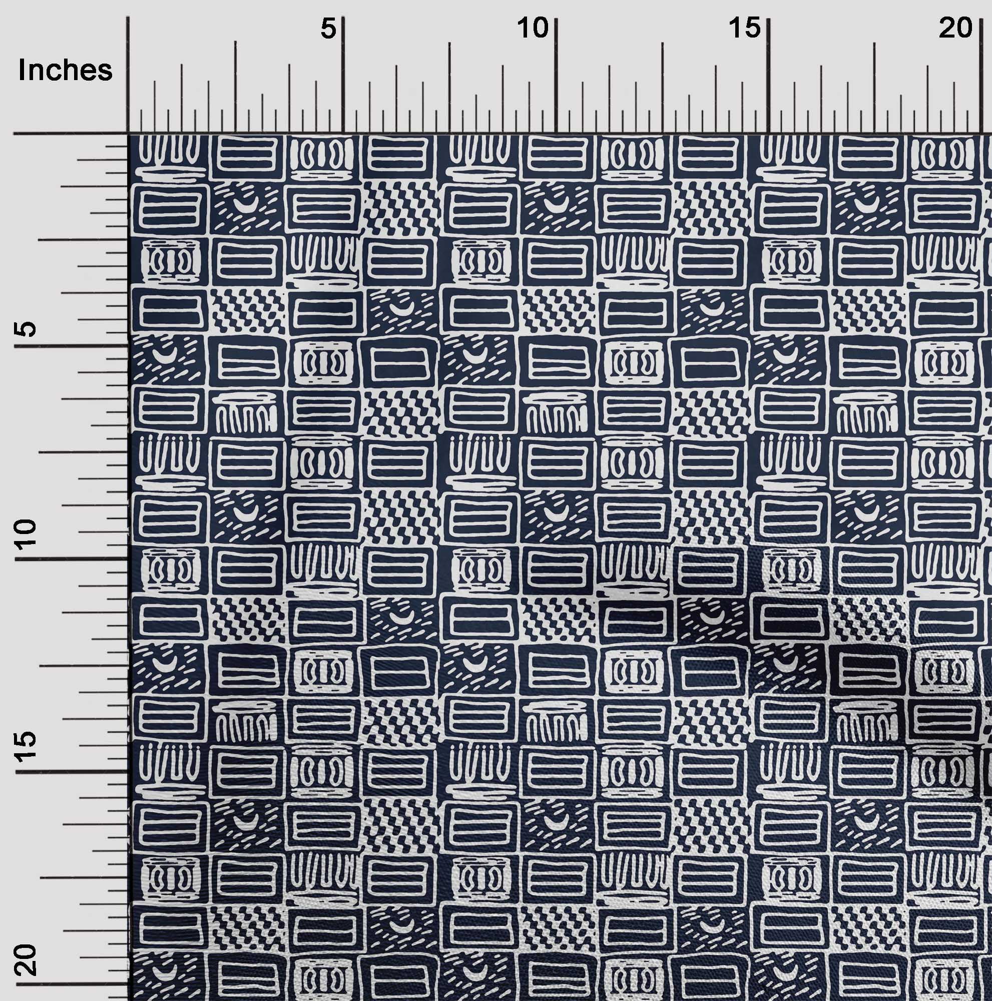 oneOone Viscose Chiffon Dark Navy Blue Fabric Geometric African ...