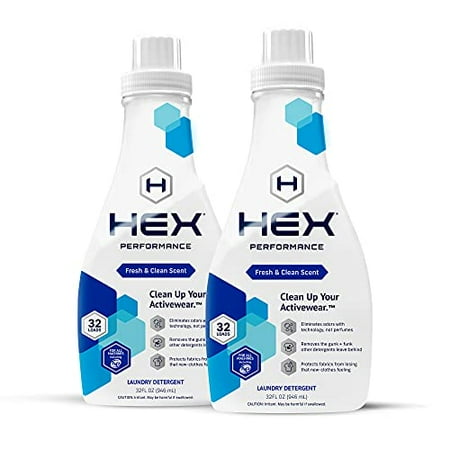 HEX Performance Laundry Detergent, Fresh & Clean, 64 Loads (Pack of 2) - Designed for Activewear ...
