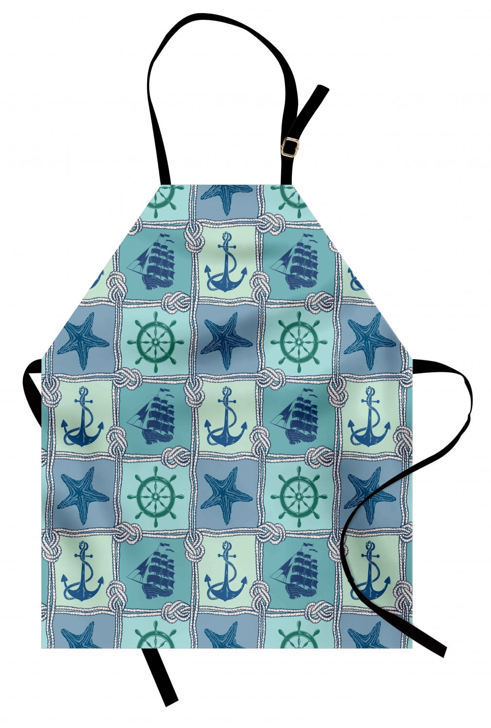 Ships Wheel Apron Nautical Patchwork Pattern with Rope Starfish Sailing ...