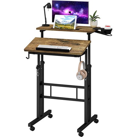 Sinda Mobile Standing Desk with Cup Holder, Portable Stand Up Desk ...