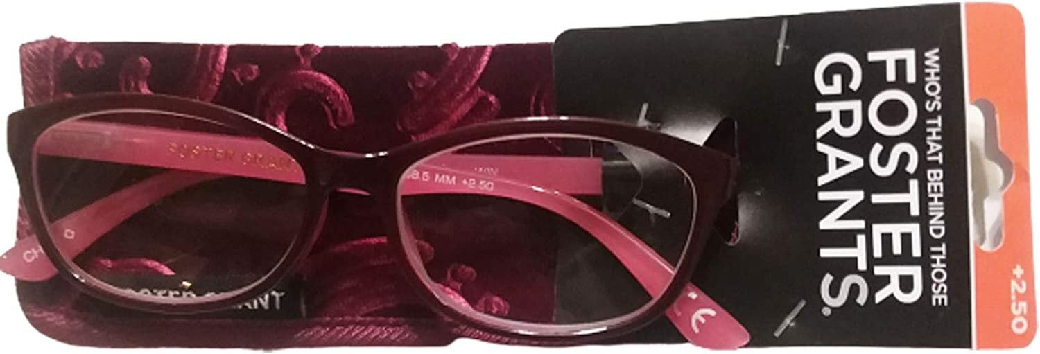 Foster Grant Reading Glasses +2.50 Red Frame and Soft Red Case ...
