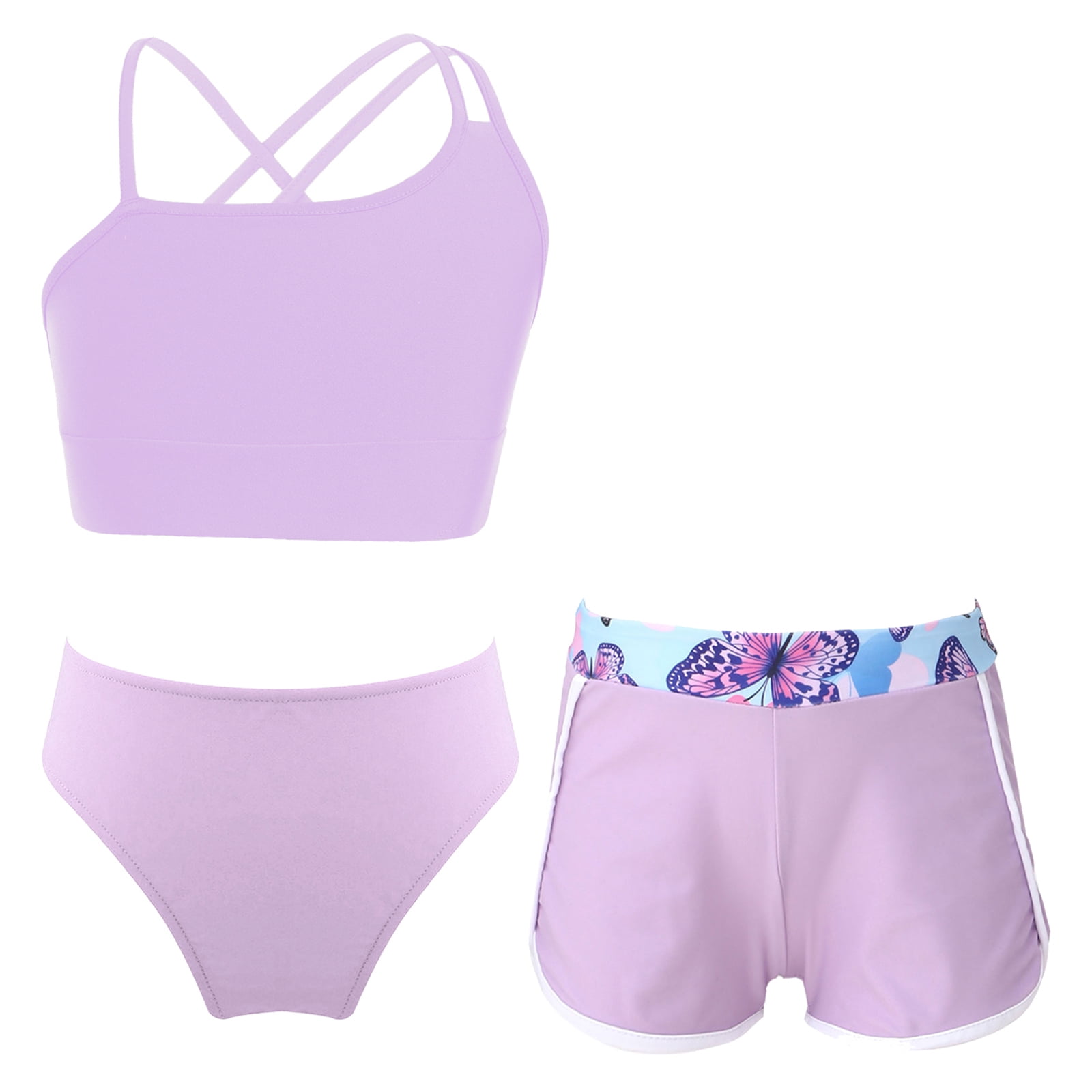 YONGHS Girls 3 Piece Swimsuits Bathing Suit Sports Crop Top Briefs Swim ...